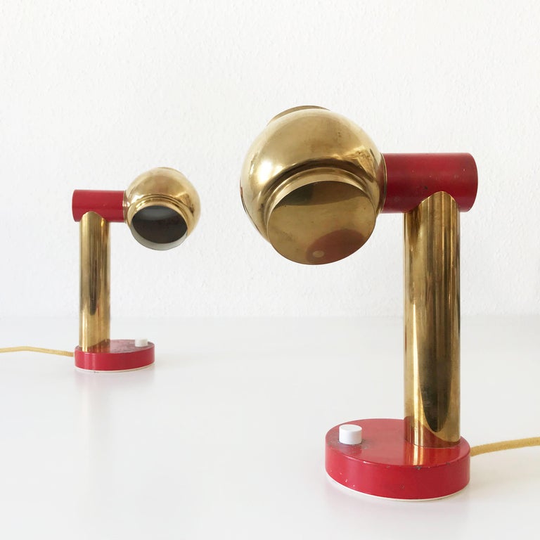Set of Two Lovely Mid-Century Modern Brass Bedside Table Lamps, 1950s ...