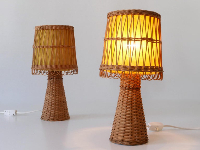 Set of Two Lovely Mid-Century Modern Rattan Wicker Table Lamps Germany ...