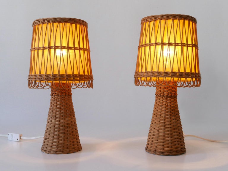 Set of Two Lovely Mid-Century Modern Rattan Wicker Table Lamps Germany ...