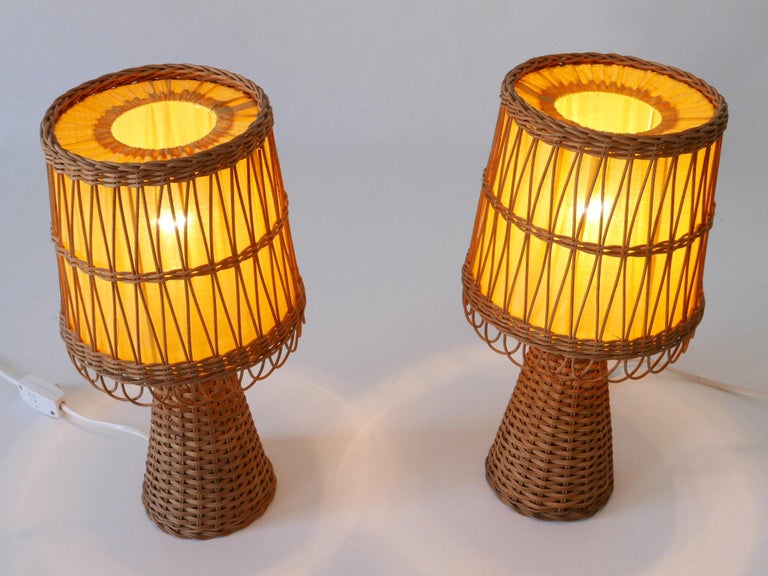 Set of Two Lovely Mid-Century Modern Rattan Wicker Table Lamps Germany ...