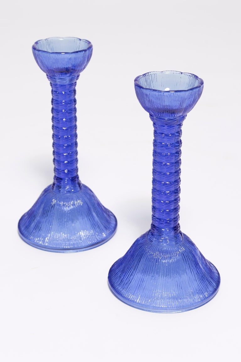 Set of Two Mid-Century Blue Glass Candlesticks, Europe, 1960s For Sale ...