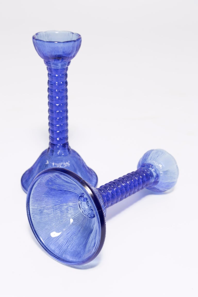 Set of Two Mid-Century Blue Glass Candlesticks, Europe, 1960s For Sale ...