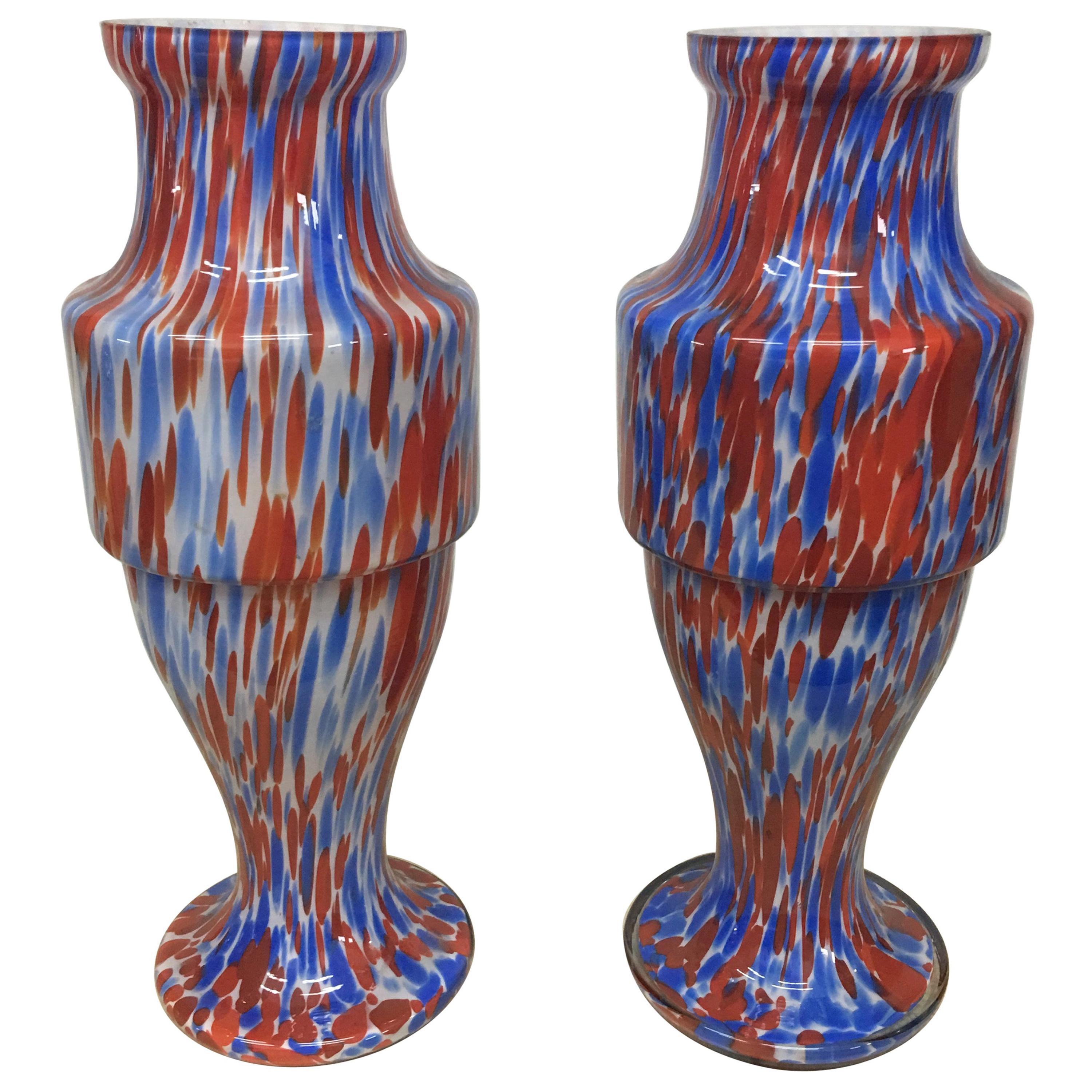Set of Two Mid-Century Modern Red and Blue Opaline Vases by Carlo ...