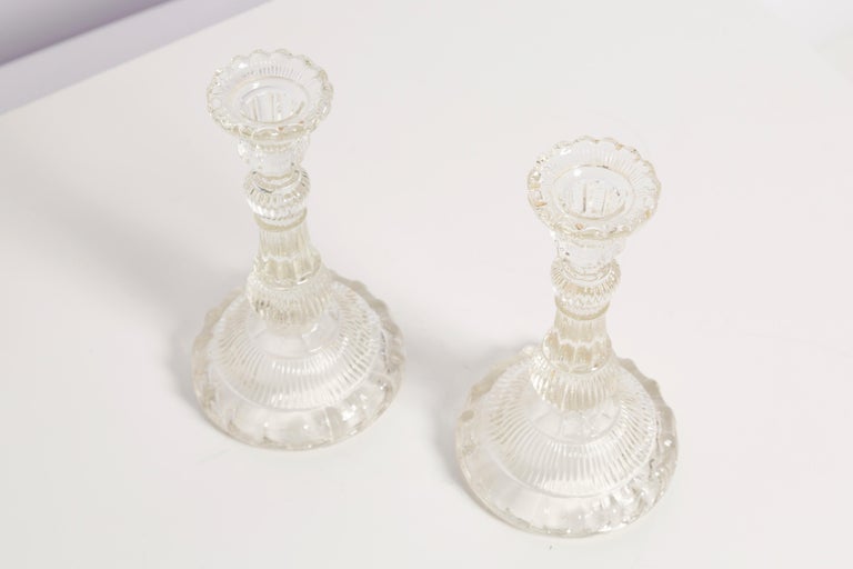Set of Two Mid Century Transparent White Glass Candlesticks, Europe ...