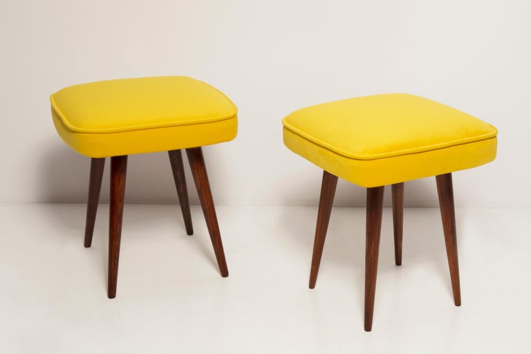 Set of Two Mid-Century Yellow Velvet Foot Stools, Europe, 1960s For ...