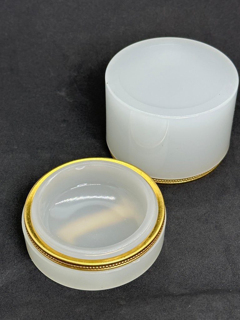 Set of Two Midcentury White Opaline Cenedese Glass Box with Bronze ...