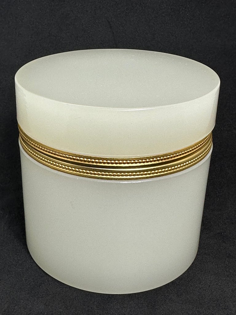 Set of Two Midcentury White Opaline Cenedese Glass Box with Bronze ...