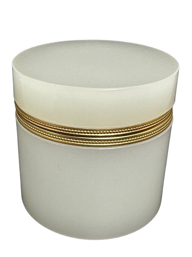 Set of Two Midcentury White Opaline Cenedese Glass Box with Bronze ...