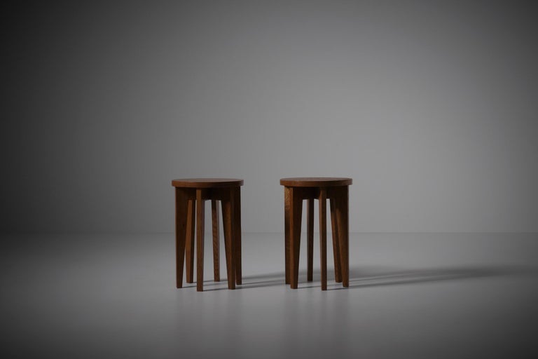Set of Two ‘Multi Legged’ Stools in French Oak, 1950s For Sale at 1stDibs