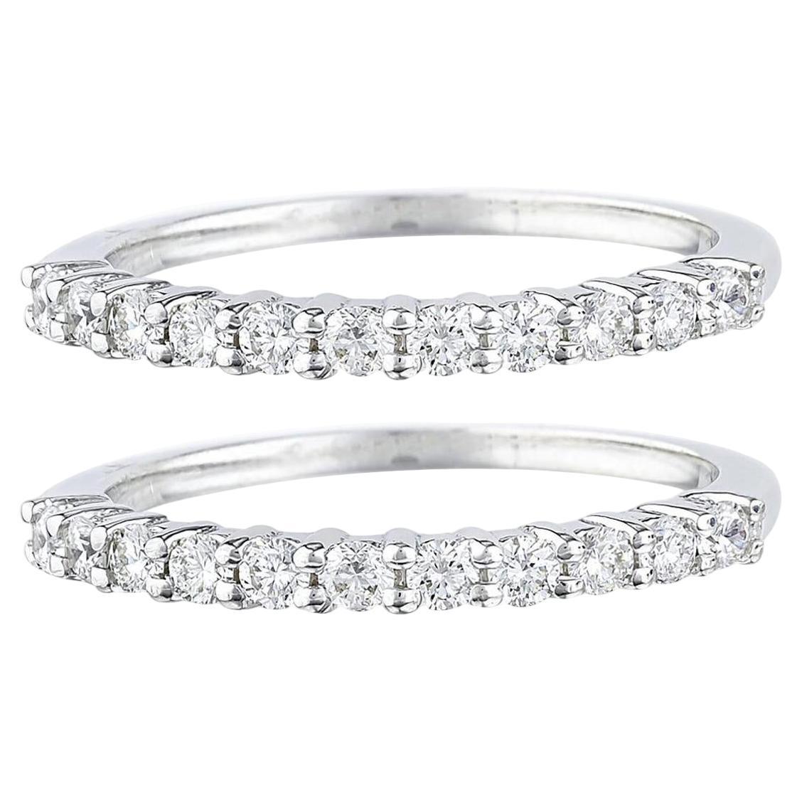 Set of Two Natural Diamonds Half Eternity Band Rings 14K Gold For Sale ...