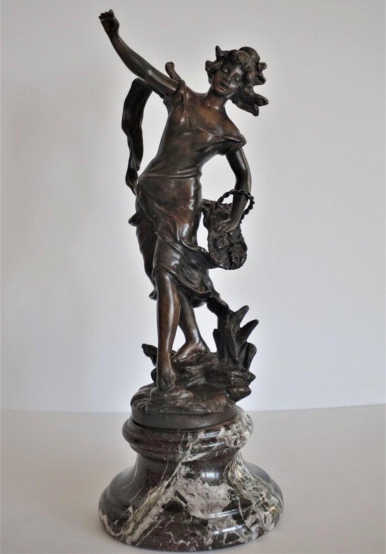 Set of Two Patinated Bronze Female Figures on Marble Basis, Signed Geo ...