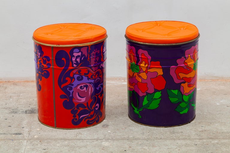 Set of Two Pop-Art, Flower Power Stools, 1960s For Sale at 1stDibs