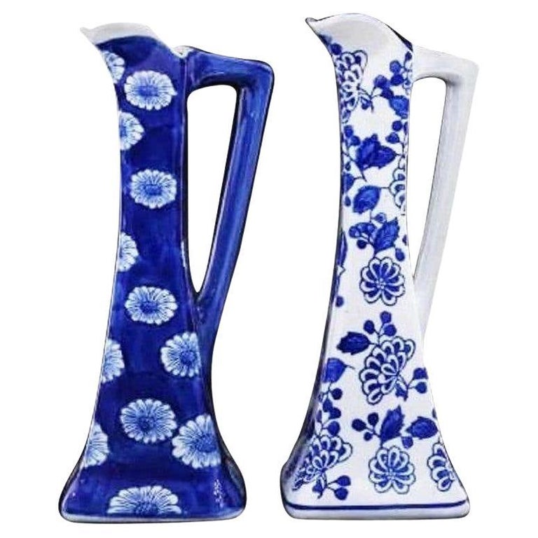 Set of Two Portuguese Arts and Crafts Pottery Pitchers Hand Painted and ...