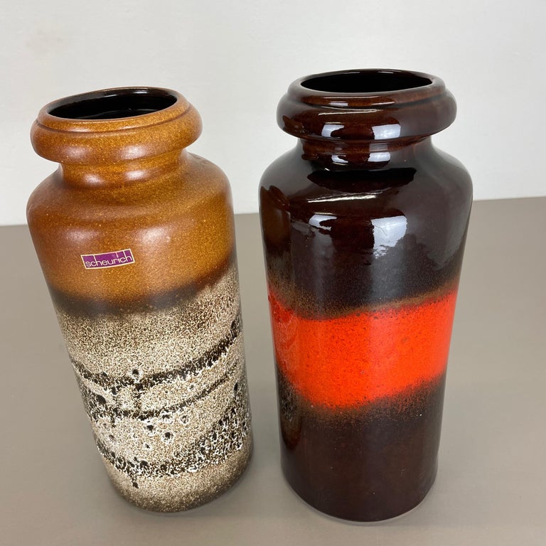 Set of Two Pottery Fat Lava Vases "Multi-Color" by Scheurich, Germany ...