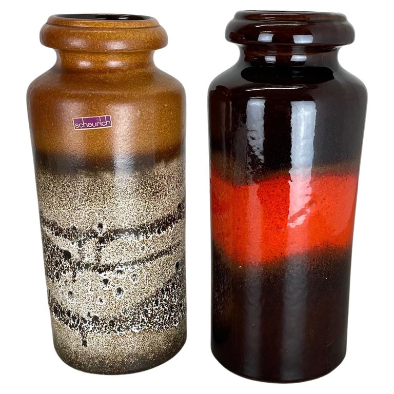 Set of Two Pottery Fat Lava Vases "Multi-Color" by Scheurich, Germany, 1970s For Sale at 1stDibs