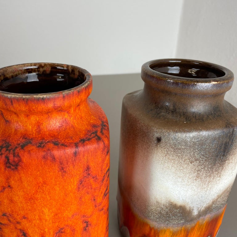 Set of Two Pottery Fat Lava Vases "Orange" by Scheurich, Germany, 1970s ...