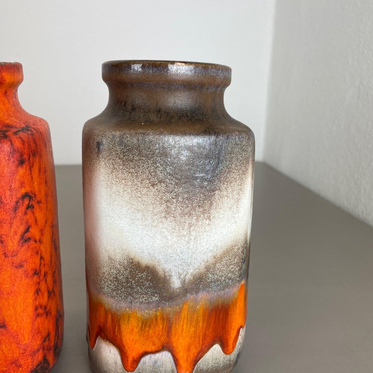 Set of Two Pottery Fat Lava Vases "Orange" by Scheurich, Germany, 1970s ...