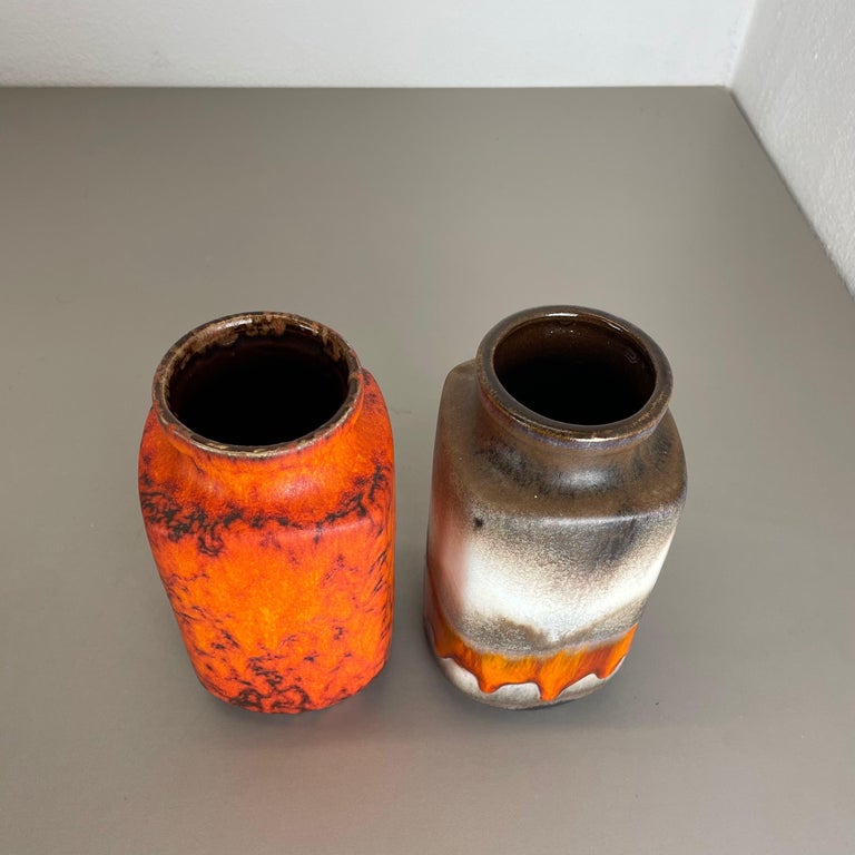 Set of Two Pottery Fat Lava Vases "Orange" by Scheurich, Germany, 1970s ...