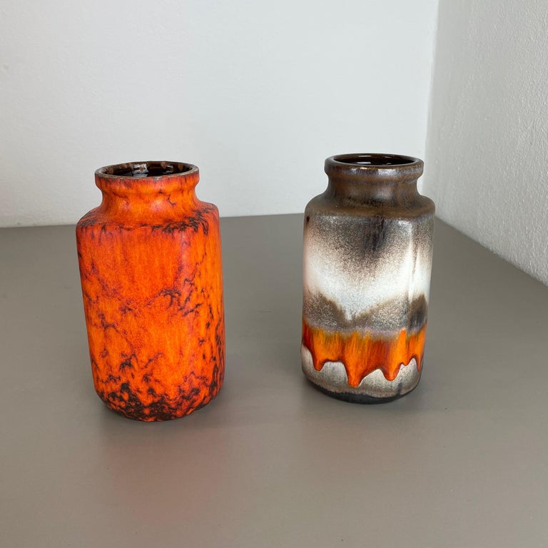 Set of Two Pottery Fat Lava Vases "Orange" by Scheurich, Germany, 1970s ...