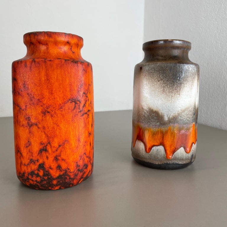Set of Two Pottery Fat Lava Vases "Orange" by Scheurich, Germany, 1970s ...