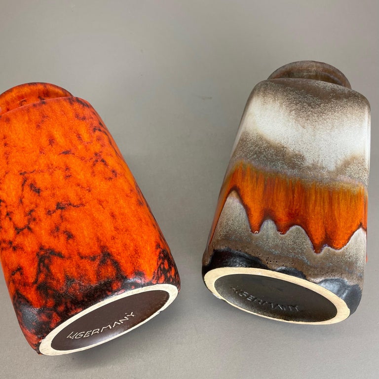Set of Two Pottery Fat Lava Vases "Orange" by Scheurich, Germany, 1970s ...