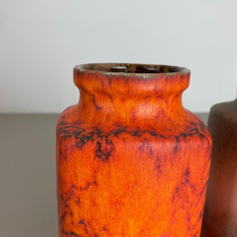 Set of Two Pottery Fat Lava Vases "Orange" by Scheurich, Germany, 1970s ...
