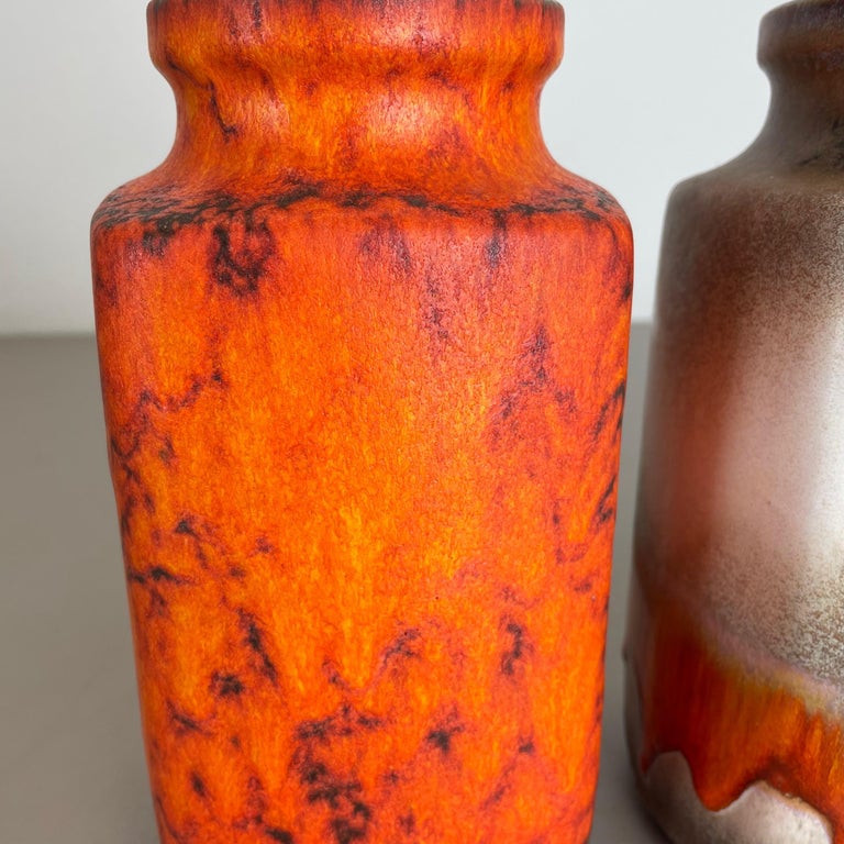 Set of Two Pottery Fat Lava Vases "Orange" by Scheurich, Germany, 1970s ...