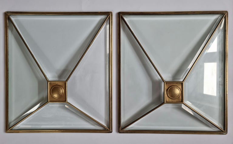 Set of Two Rare Art Deco Windows, Faceted Glass and Brass, Austria ...