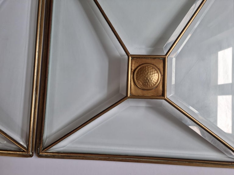 Set of Two Rare Art Deco Windows, Faceted Glass and Brass, Austria ...