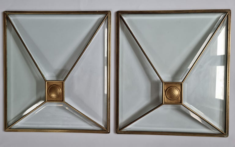 Set of Two Rare Art Deco Windows, Faceted Glass and Brass, Austria ...