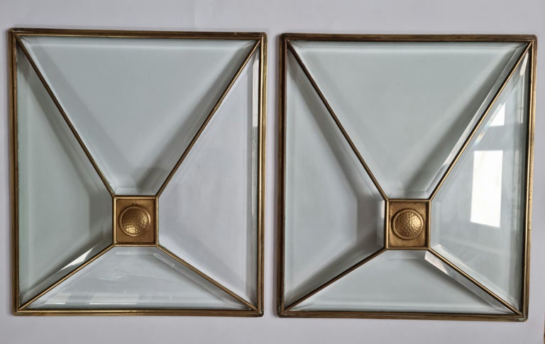 Set of Two Rare Art Deco Windows, Faceted Glass and Brass, Austria ...