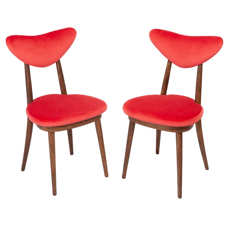 Set of Two Red Heart Chairs, Poland, 1960s For Sale at 1stDibs