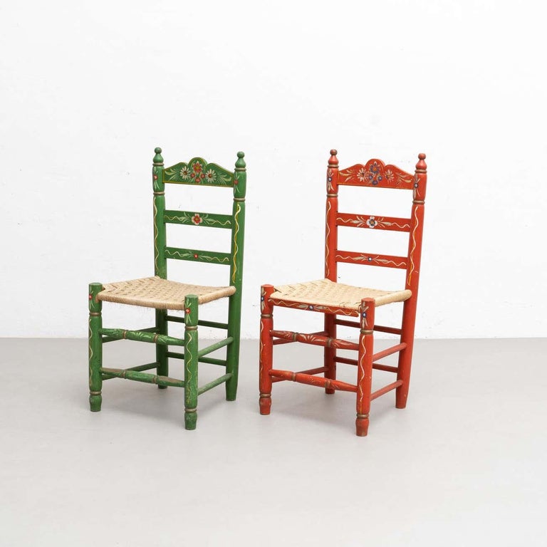 Set of Two Rustic Traditional Hand-Painted Wood Chairs, circa 1940 For ...