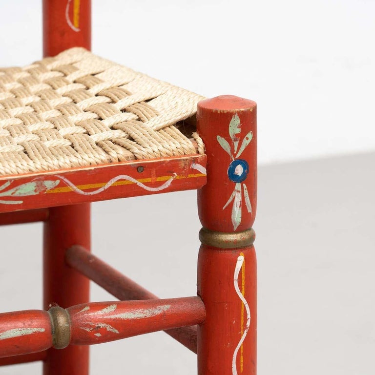 Set of Two Rustic Traditional Hand Painted Wood Chairs, circa 1940 For ...