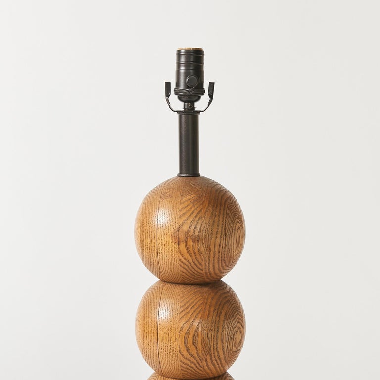 Set of Two Sculptural Wooden Spheres Table Lamps For Sale at 1stDibs