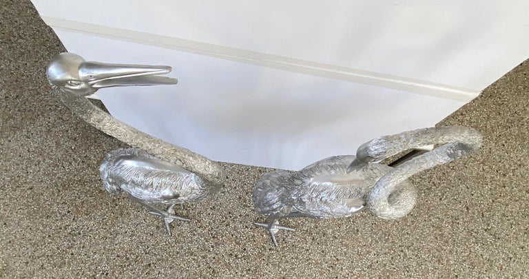 Set of Two Silver Crane Sculptures For Sale at 1stDibs