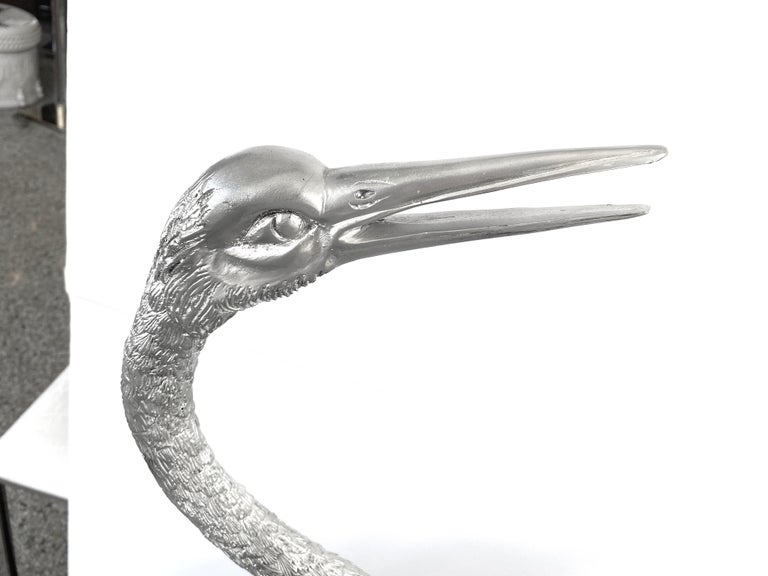 Set of Two Silver Crane Sculptures For Sale at 1stDibs