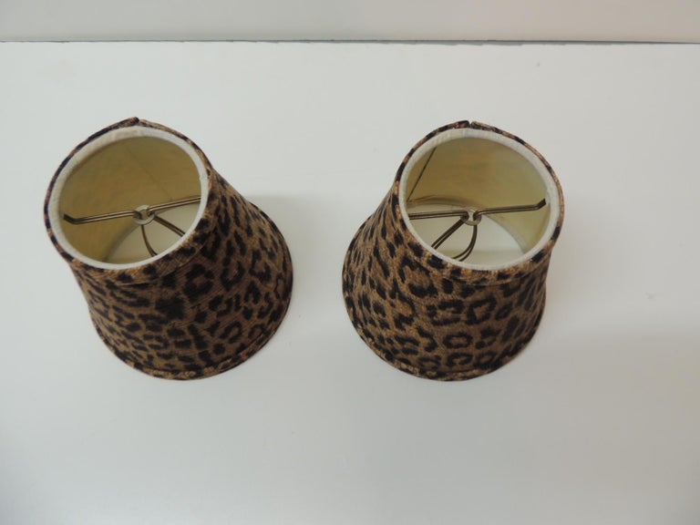 Set of Two Small Candelabras Leopards Cotton Fabric Woven Lamp Shades ...