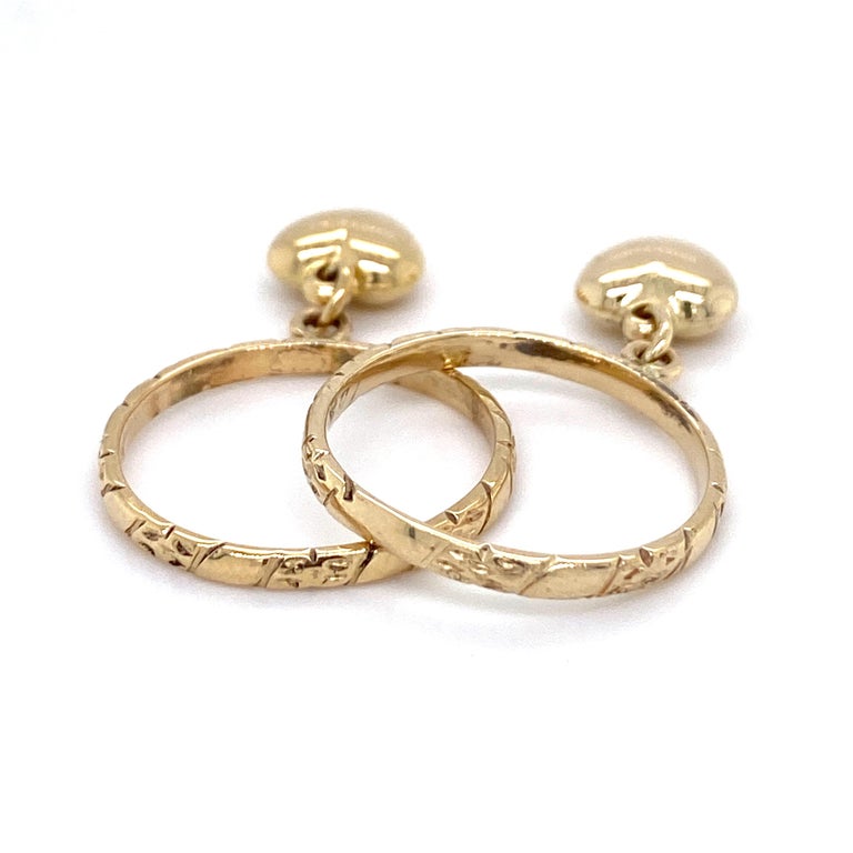 Set of Two Stacking Heart Charm Rings in Yellow Gold For Sale at 1stDibs