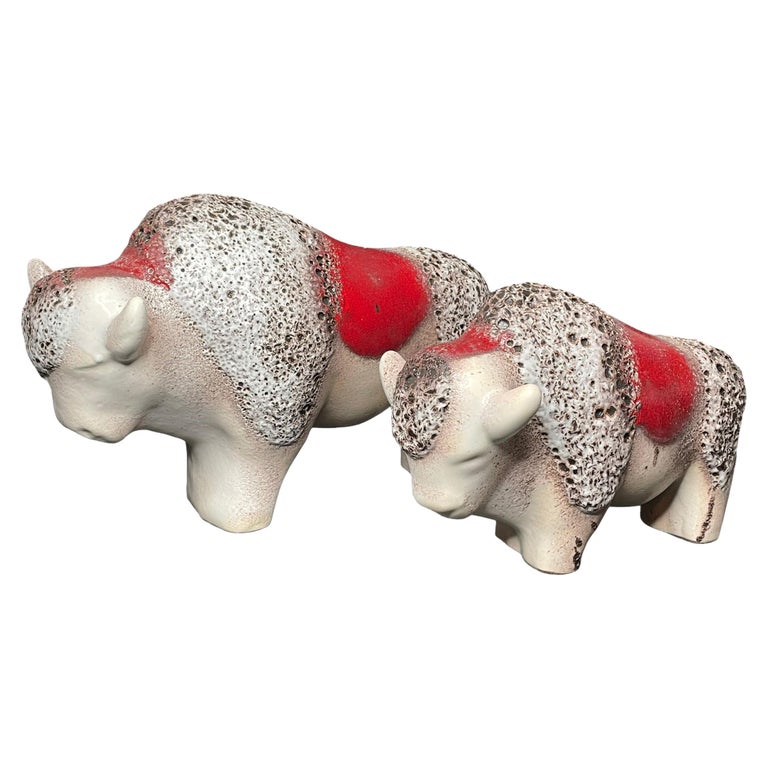 Set of Two Stunning Bull Statue Fat Lava Ceramic by Otto Keramik ...