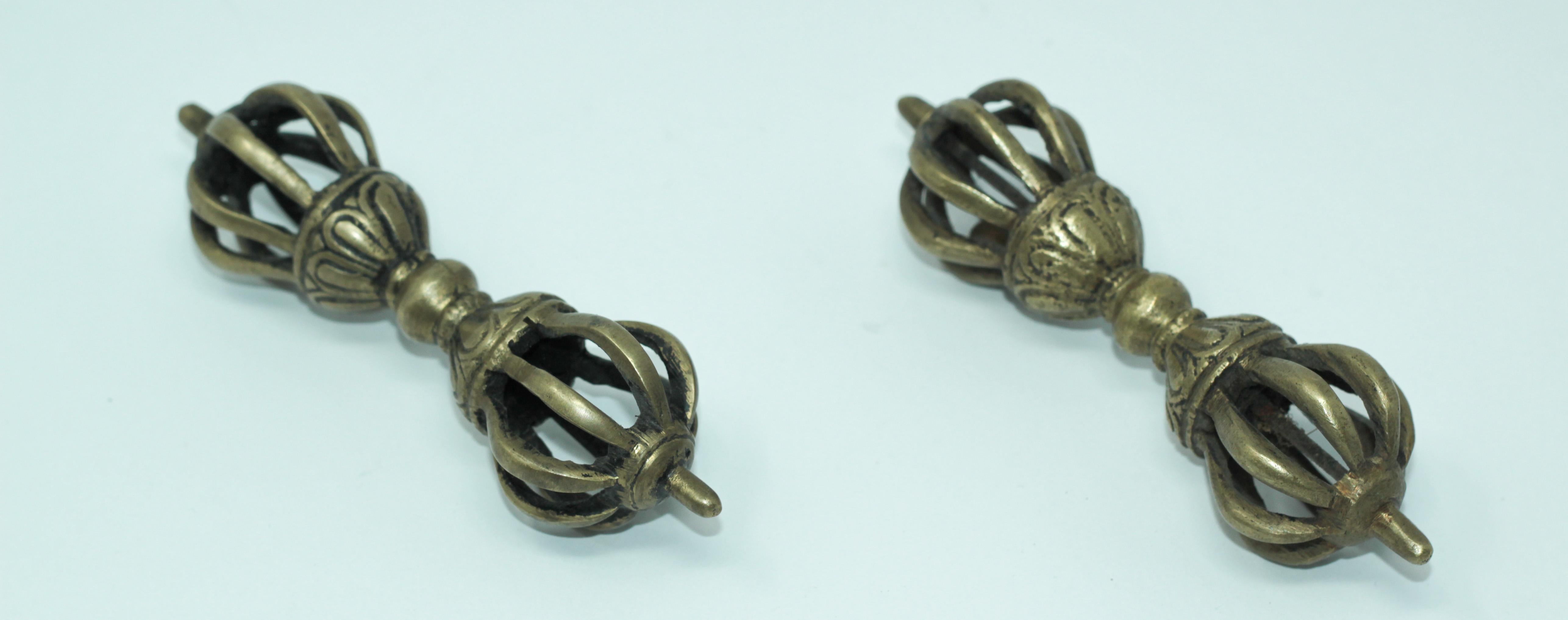 Set of Two Tibetan Buddhist Gilded Cast Bronze Vajra at 1stDibs