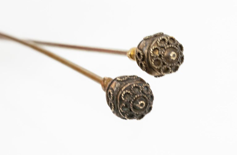 Set of Two Victorian Aesthetic Movement Moorish Brass Acorn Hat Pins ...
