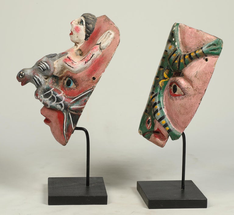 Set of Two Decorative Vintage Mexican Painted Dance Masks Lizard and a ...