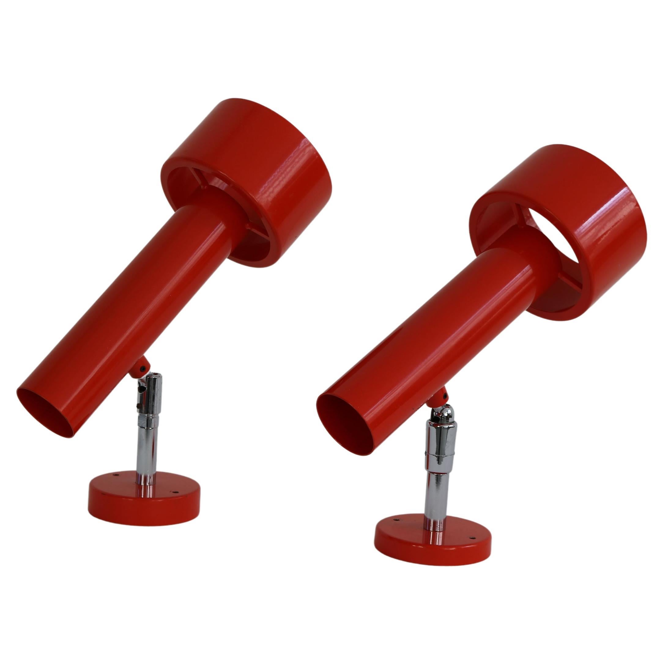 Set of two wall lamps with Orange lacquered rotating aluminum shades ...