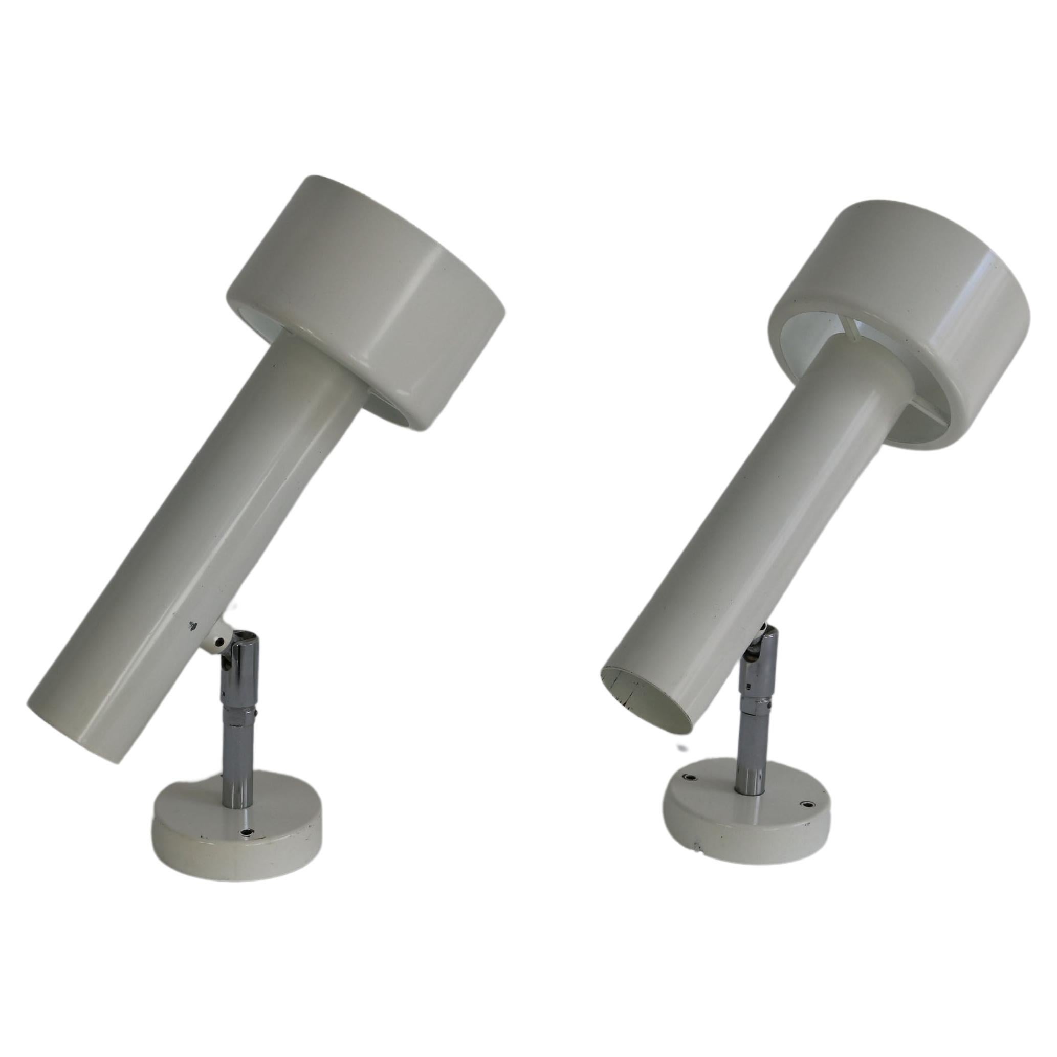 Set of two wall lamps with Orange lacquered rotating aluminum shades ...