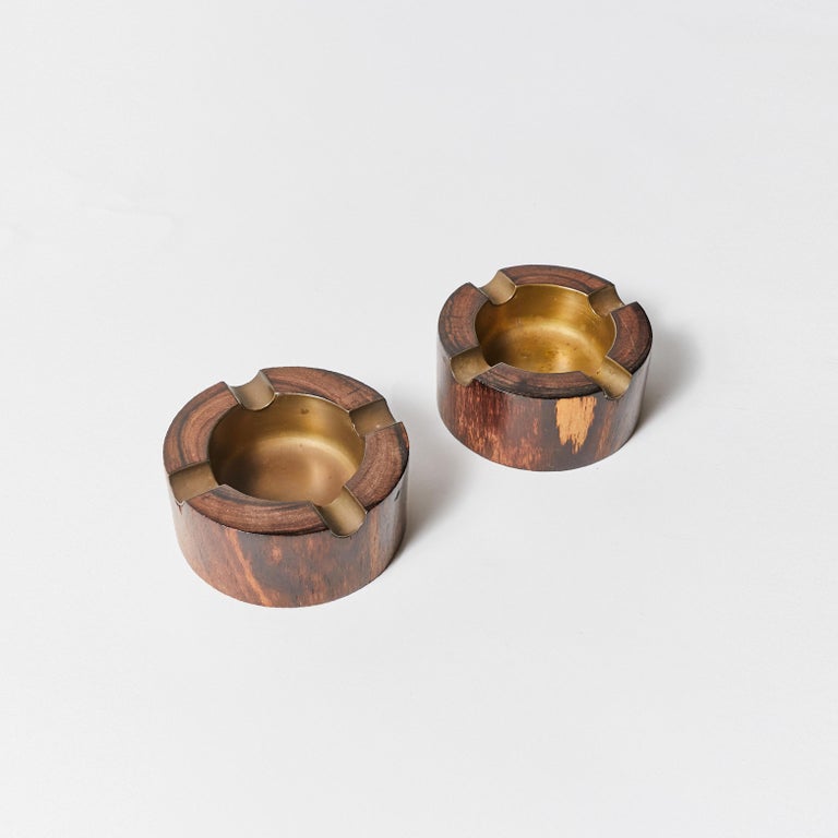 Set of Two Wooden Ashtrays with Insets in Bronze For Sale at 1stDibs