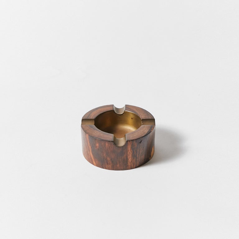 Set of Two Wooden Ashtrays with Insets in Bronze For Sale at 1stDibs