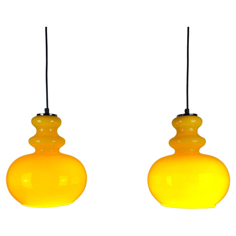 Set of Two Yellow Glass Pendant Lights from GDR, Germany For Sale at ...