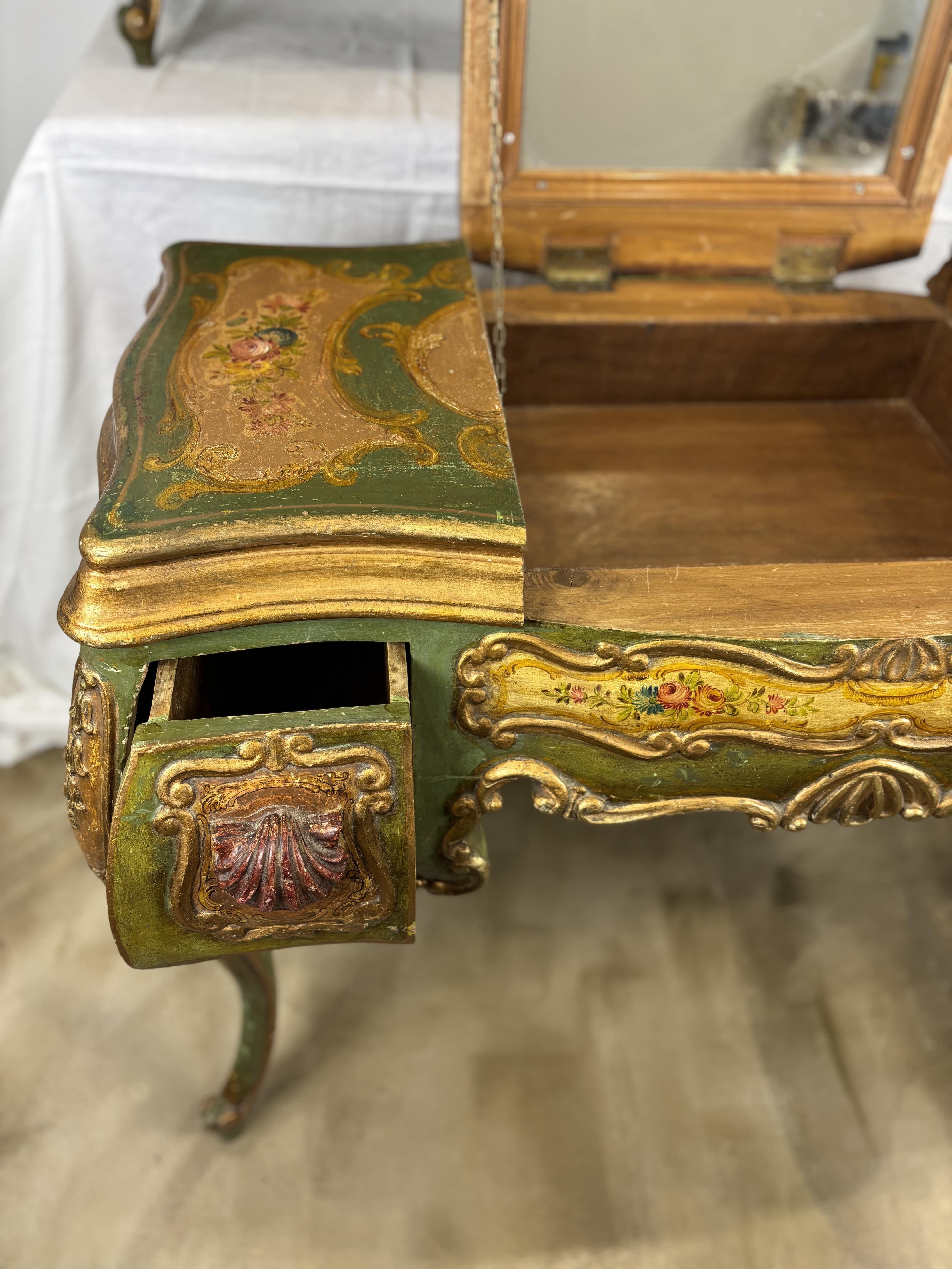 Set Of Venetian Vanity Table and Two Bedside Tables, Italy End 19th-Beg ...