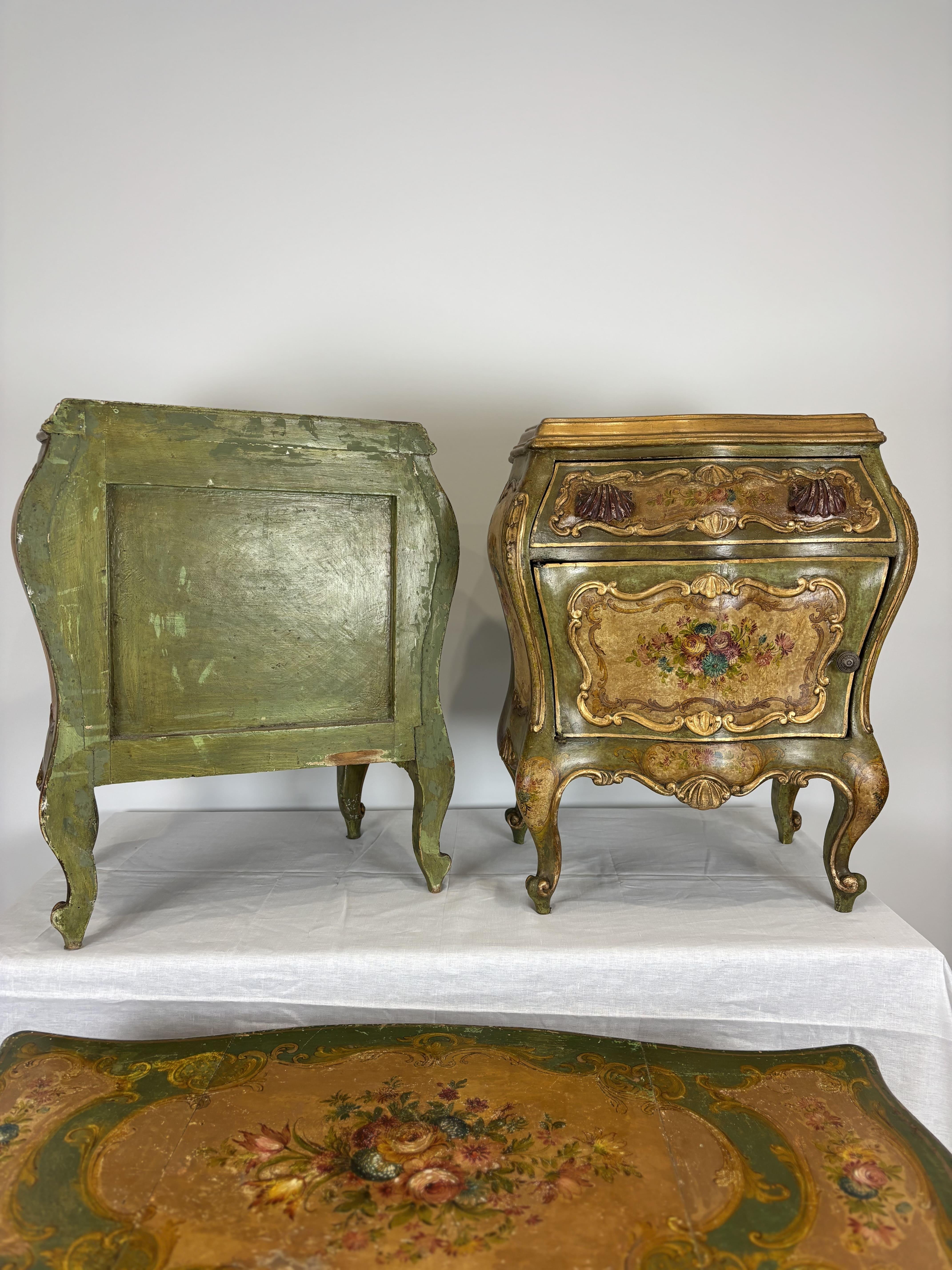Set Of Venetian Vanity Table and Two Bedside Tables, Italy End 19th-Beg ...